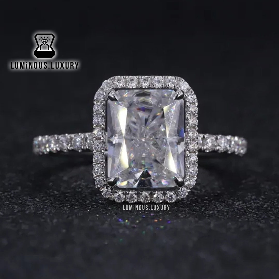 Vintage Halo Basket Set Ring, 2/ 2.5/ 3.5 Carat Radiant Cut Moissanite ...