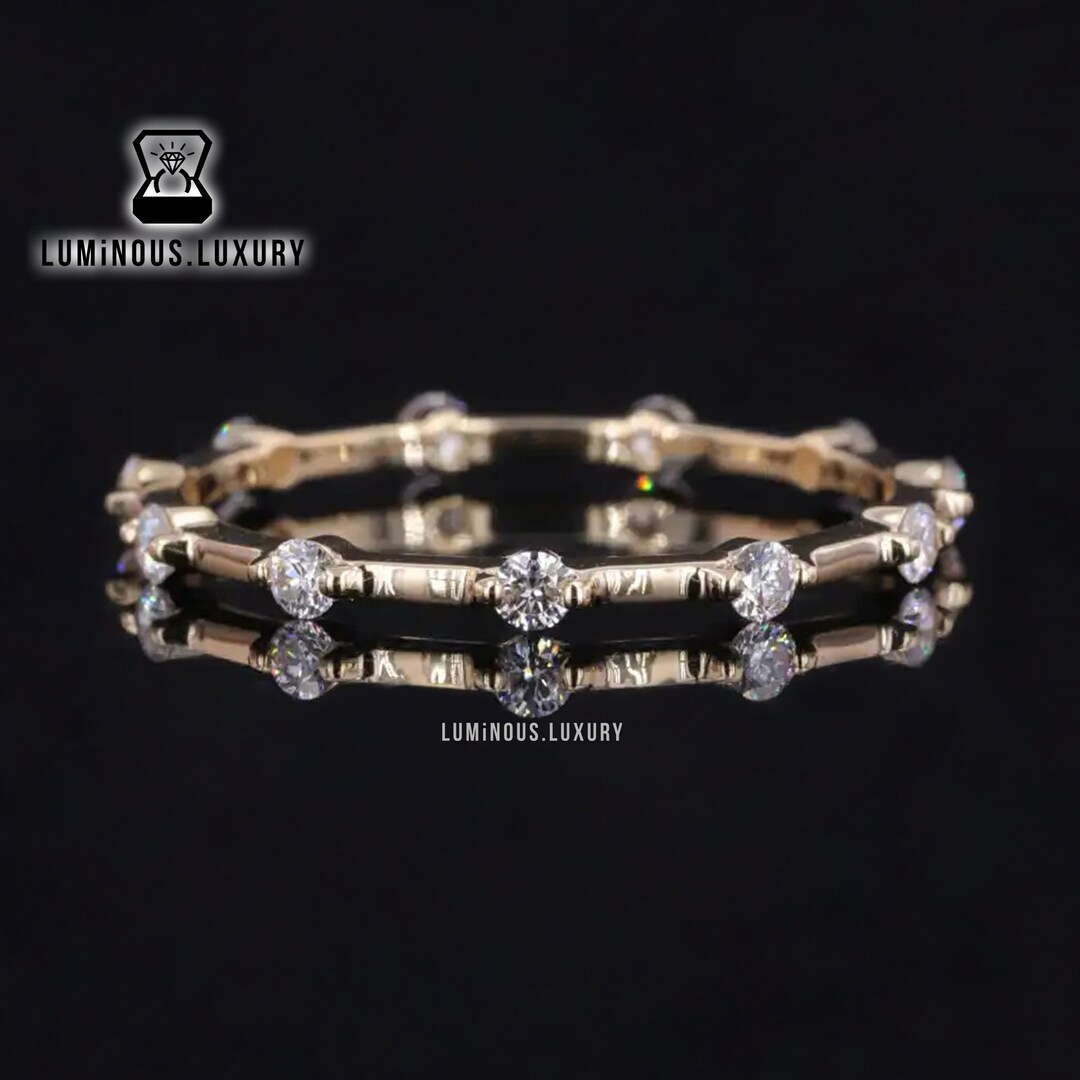 Dainty Bubble Prong Set Thin Distance Stacking Ring: 2mm Round Cut ...