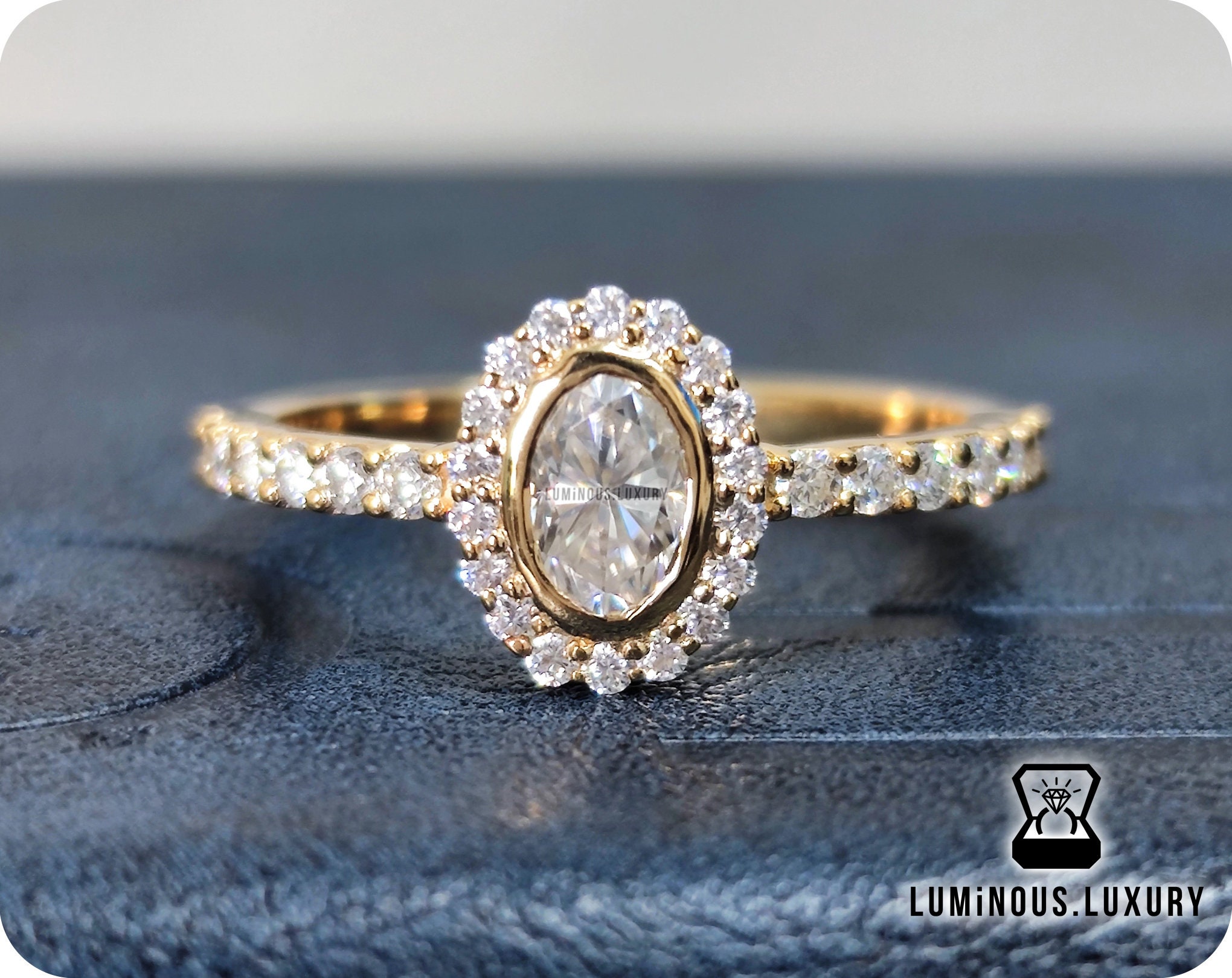 Full Bezel With Halo Oval Brilliant Cut Moissanite Engagement - Etsy