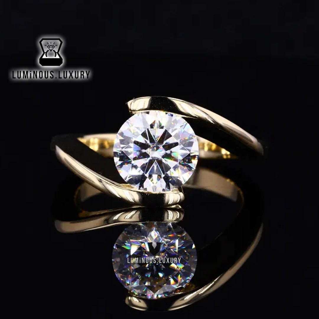 Antique Bypass Shank Anniversary Ring, Tension Set Solitaire Ring ...