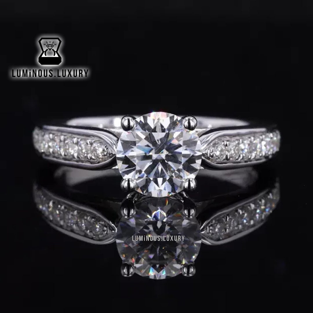 Pinch Shank Solitaire Ring, Dainty 1.2/ 2/ 3 Carat Round Cut Moissanite ...