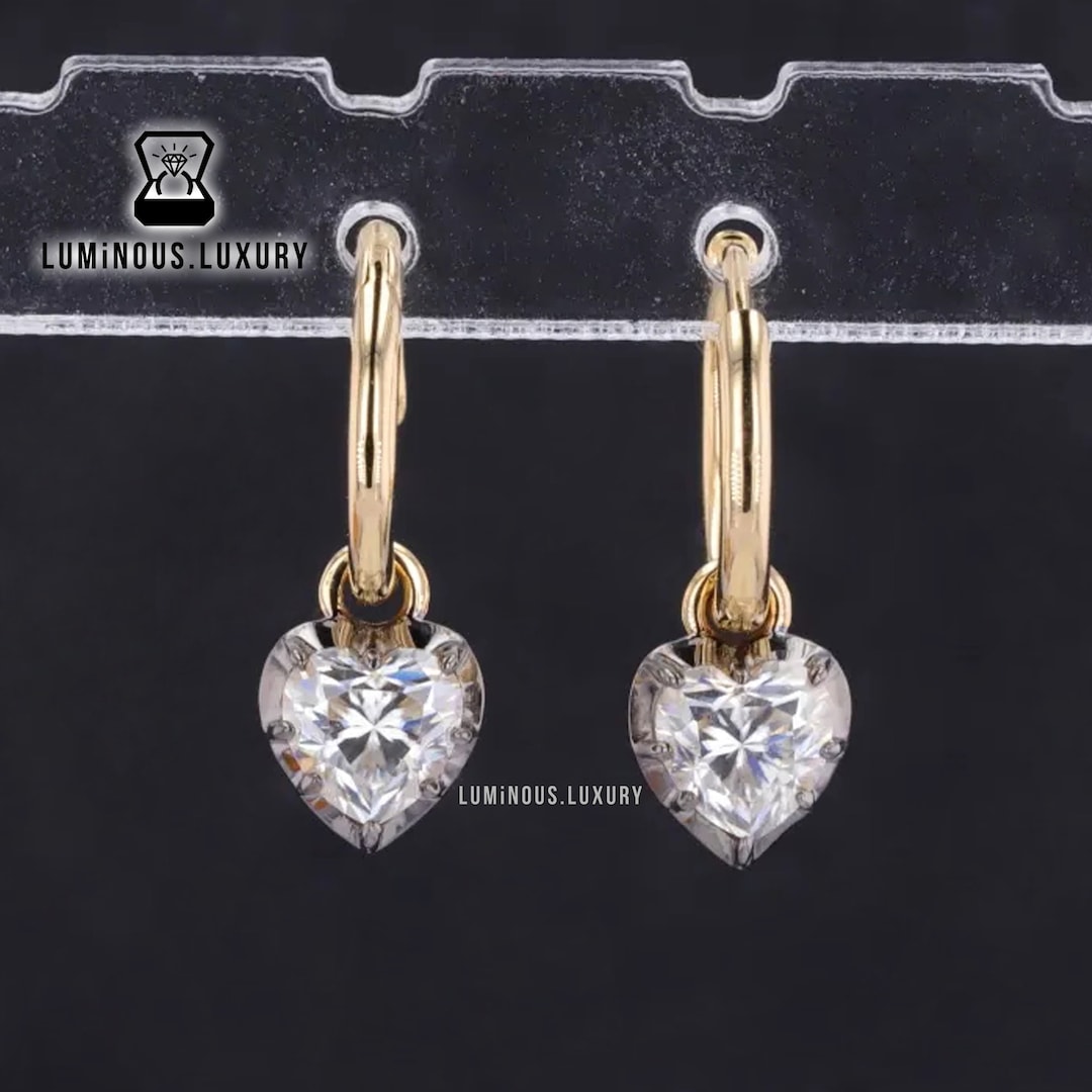 Dangle Huggie Hoop Earrings: Solid Gold Solitaire Charm Earrings ...