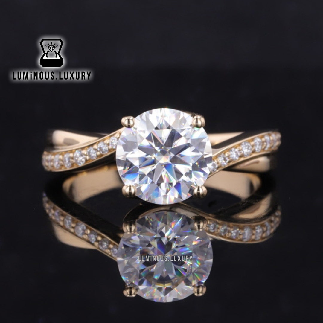 Art Deco Twist Shank Bead & Bright Set Ring, 1.25/2/2.5 Carat Round ...