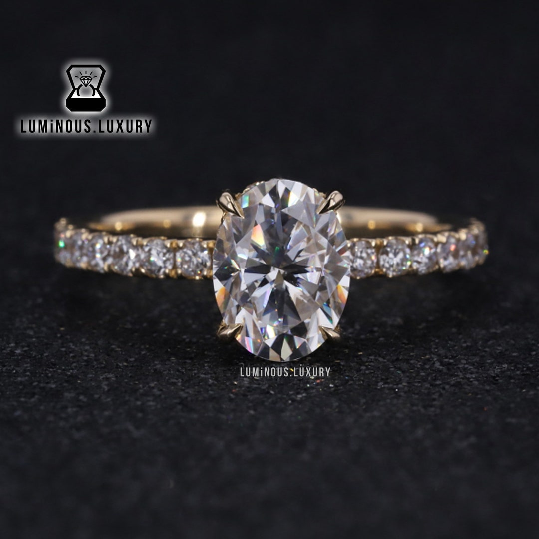 Low Profile Basket Set Ring, 4 Claw Prong Hidden Halo Engagement Ring ...