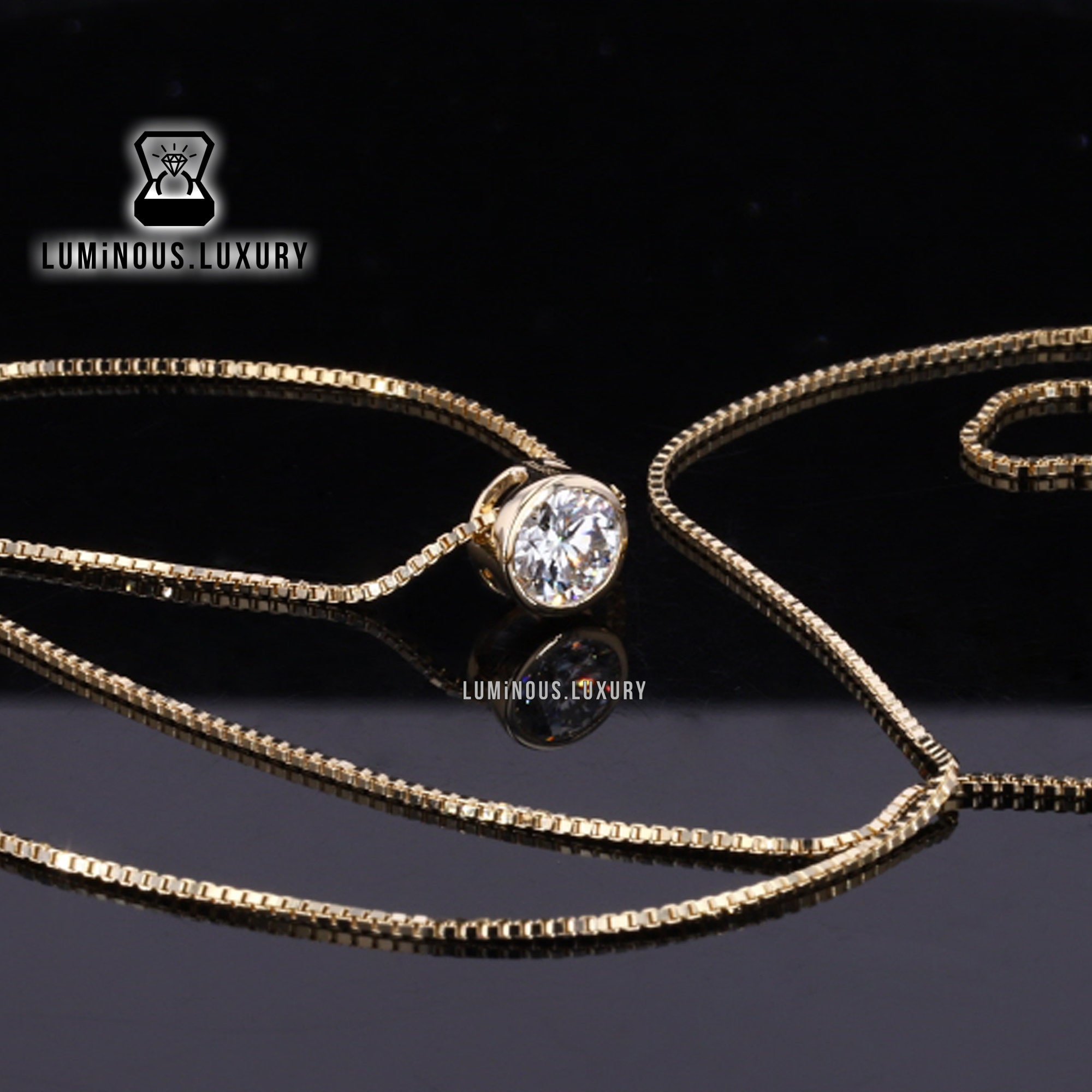Delicate Bezel Set Solitaire Women's Pendant: Dainty Gold Necklace, 1. ...