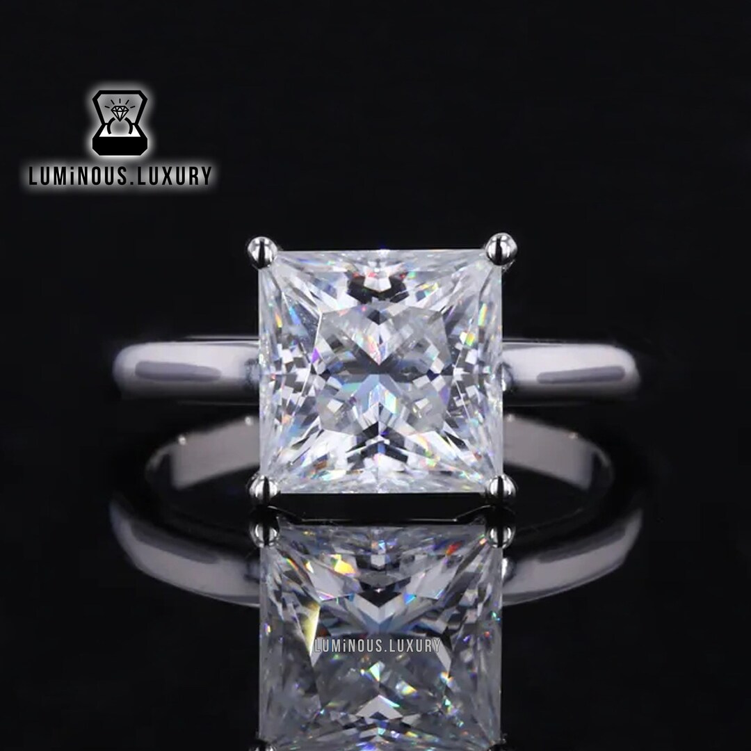 Single Stone Ring for 1st Anniversary Gift, 2/ 3/ 4.5 Carat Princess ...