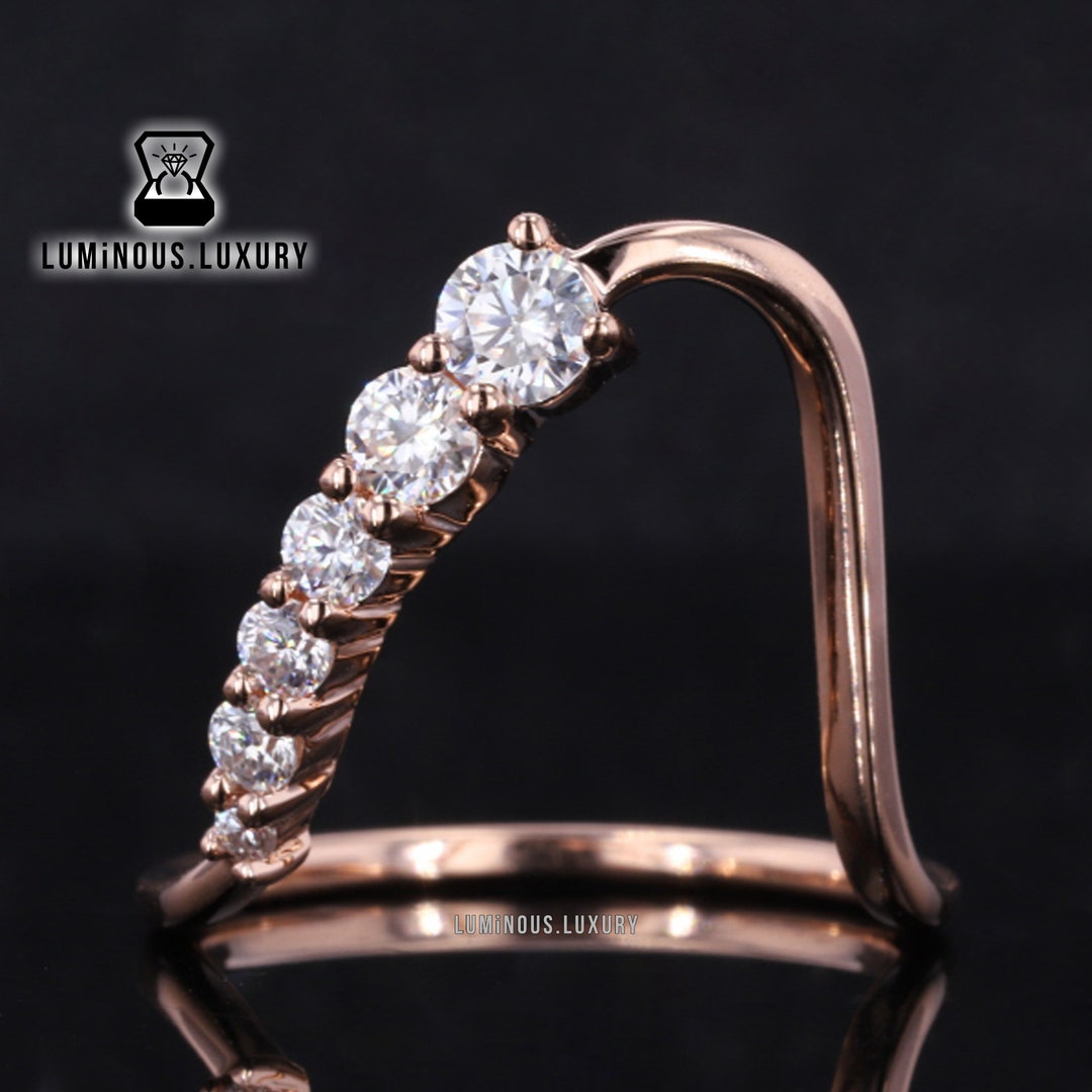 Wavy Nesting Wedding Band, Round Cut Colorless Moissanite Celebrity ...