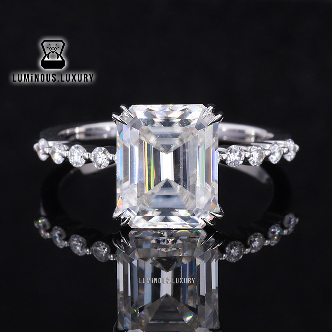 Solitaire Double Claw Prong Basket Set Ring, 2.4/3.5/5 Carat Emerald ...