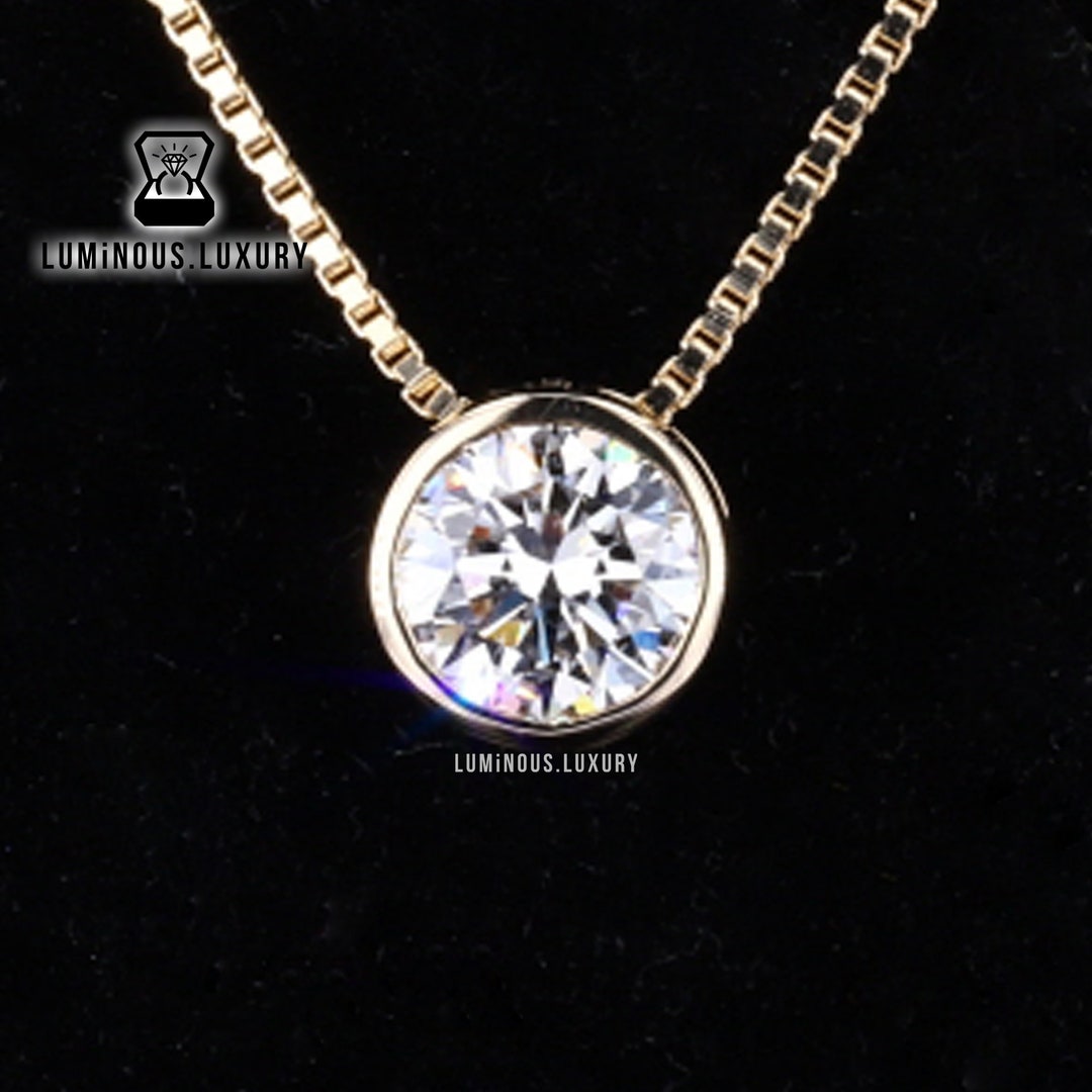 Delicate Bezel Set Solitaire Women's Pendant: Dainty Gold Necklace, 1. ...