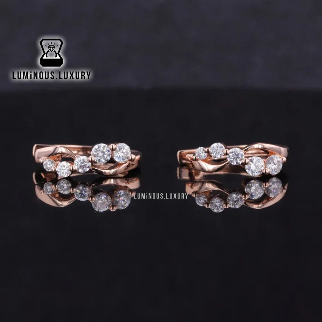 Five Stone Twisted Infinity Huggie Hoop Earrings, Round Brilliant Cut ...