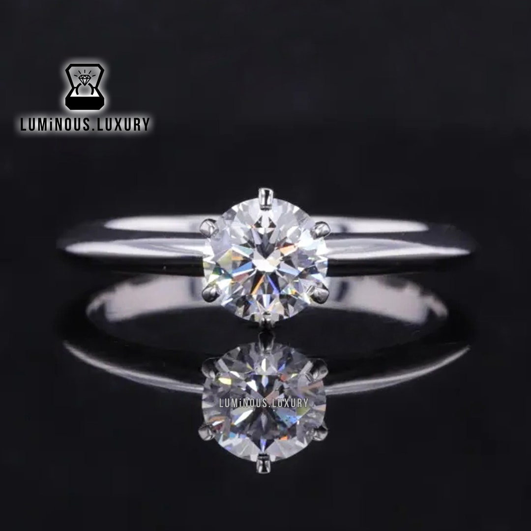 Six Prong Knife Edge Shank Ring, 0.75/ 1.25/ 2 Carat Round Cut ...