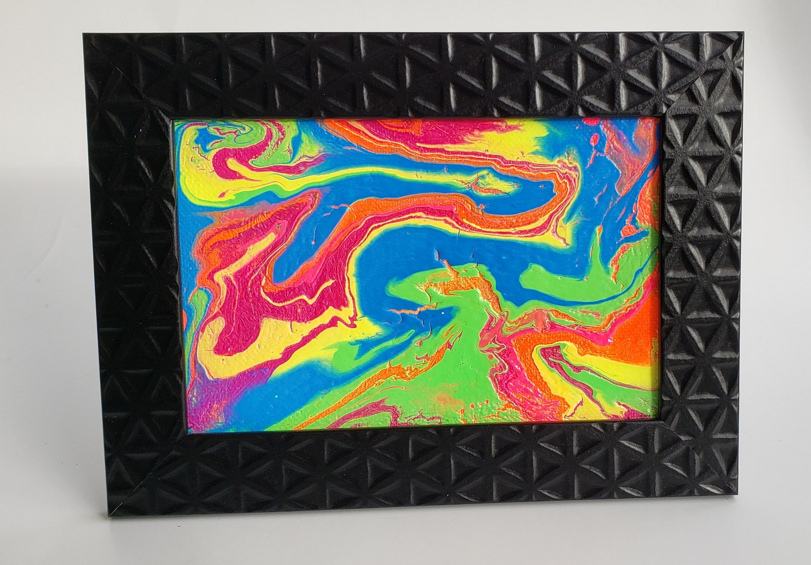 90's Mood Art, Fluorescent Acrylic on Canvas, 4 X 6 Framed Wall Art ...