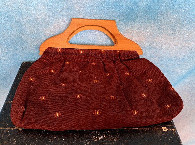 Vintage 1940s Large Homemade Woven Cloth Purse With Wooden - Etsy