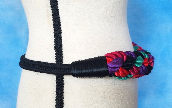 Vintage 80s Chunky Satin Rope Cord Braided Belt, Blac… - Gem