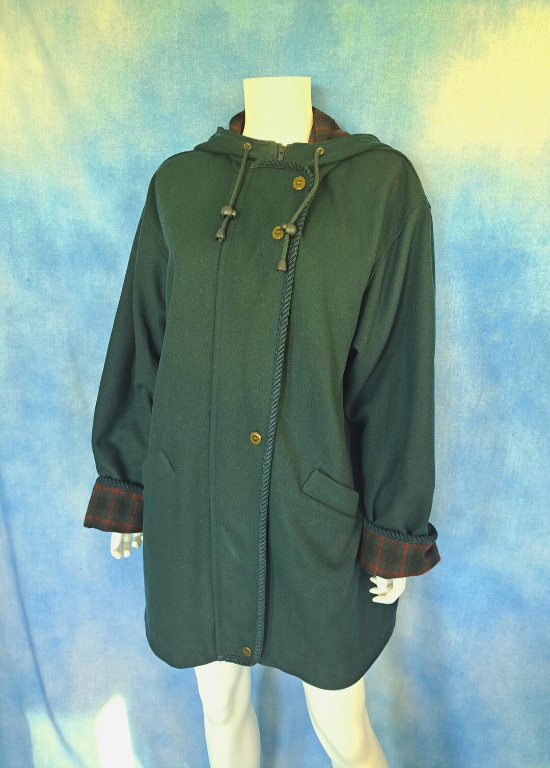 Vintage 80s Herman Kay Dark Green Wool Hooded Car Cot With Tartan Plaid ...