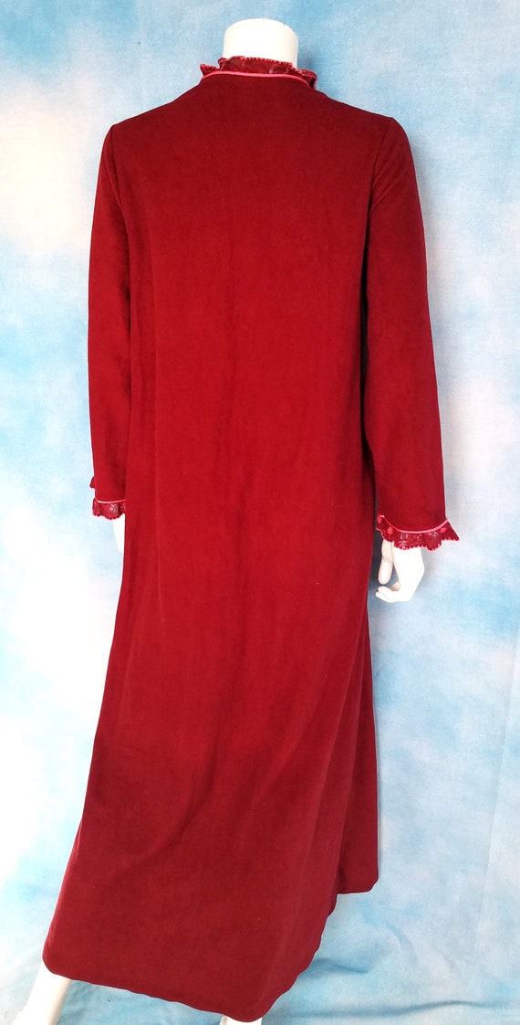 Vintage 70s Maroon Velour Maxi Nightgown Lounge Dress… - Gem