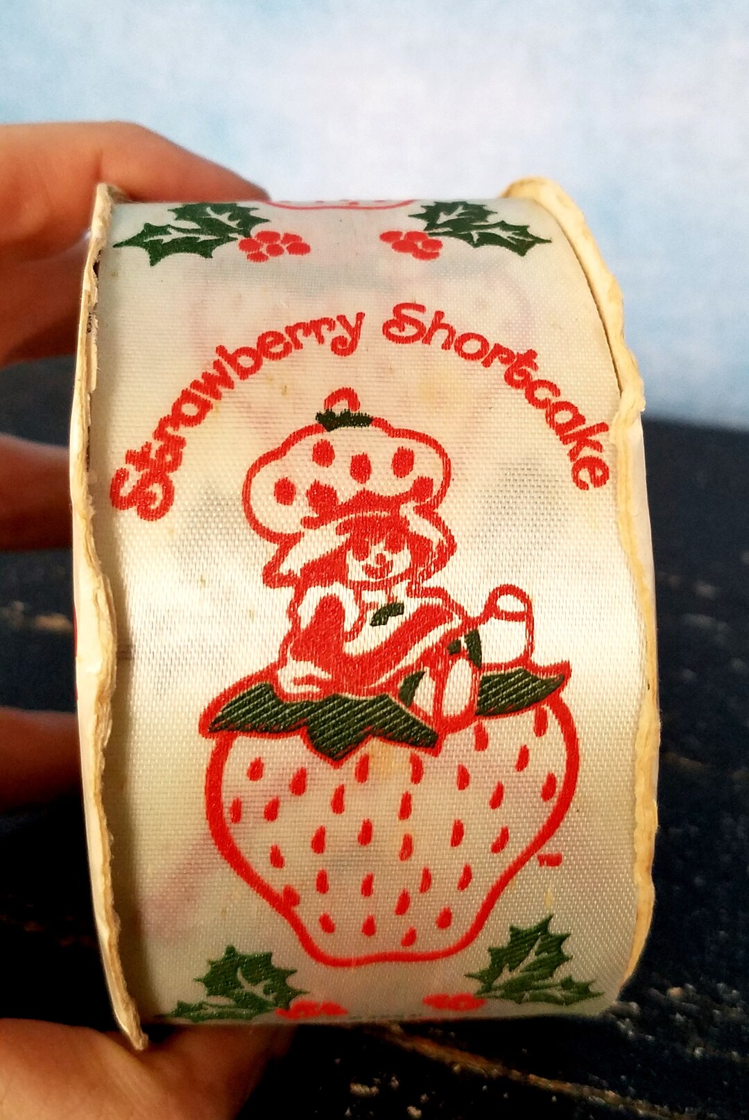 Vintage 1982 Spool of 2” Wide Strawberry Shortcake Christmas Ribbon/ 8 ...