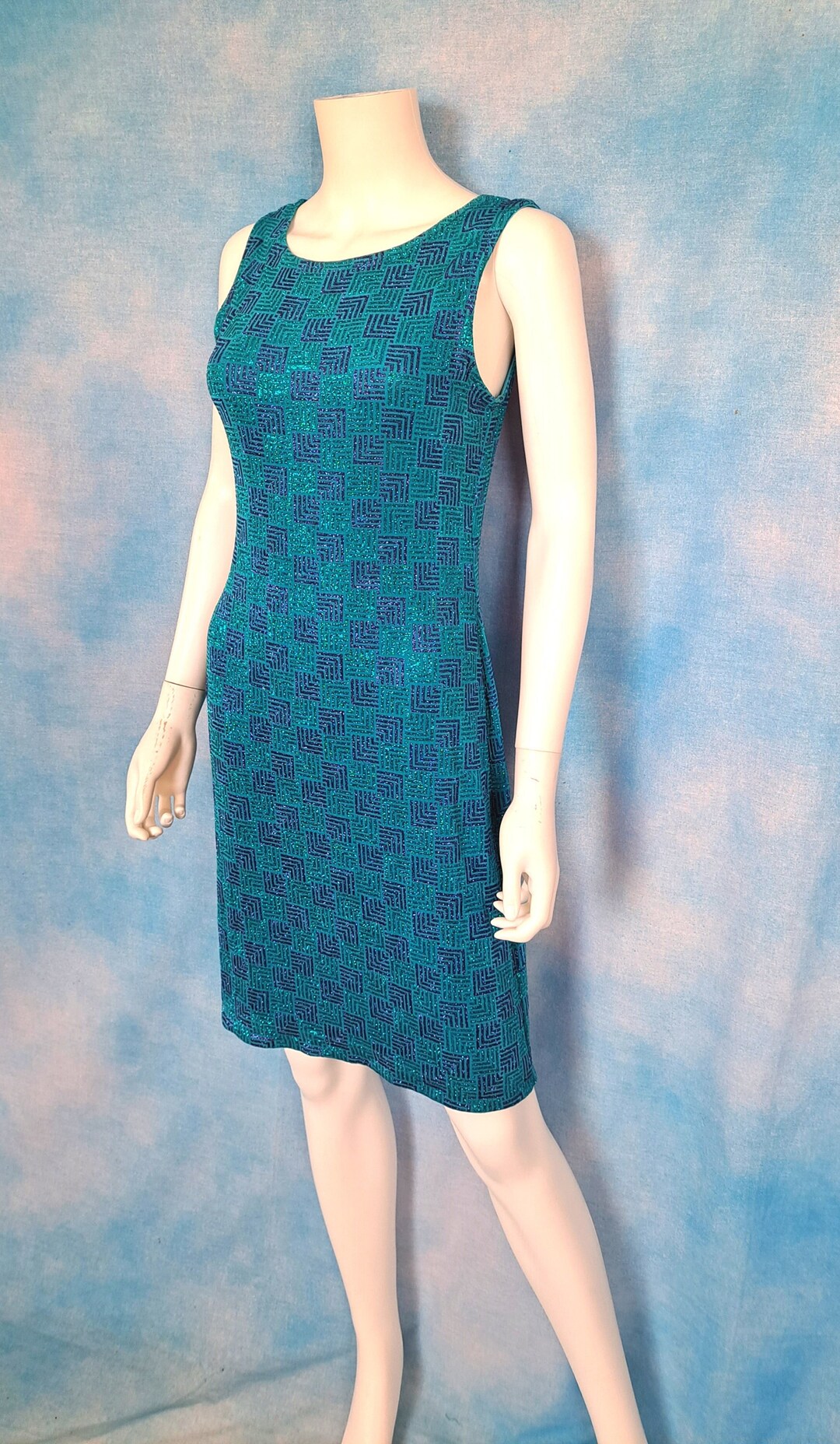 Vintage 90s Turquoise and Royal Blue Glitter Spandex Deco Geometric ...