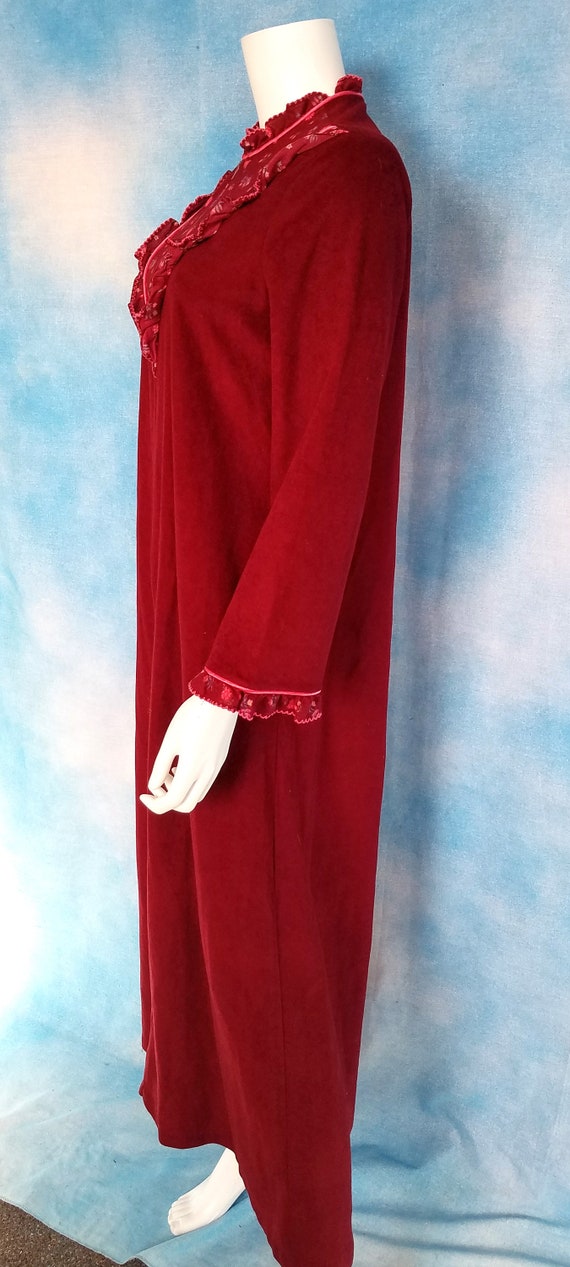 Vintage 70s Maroon Velour Maxi Nightgown Lounge Dress… - Gem
