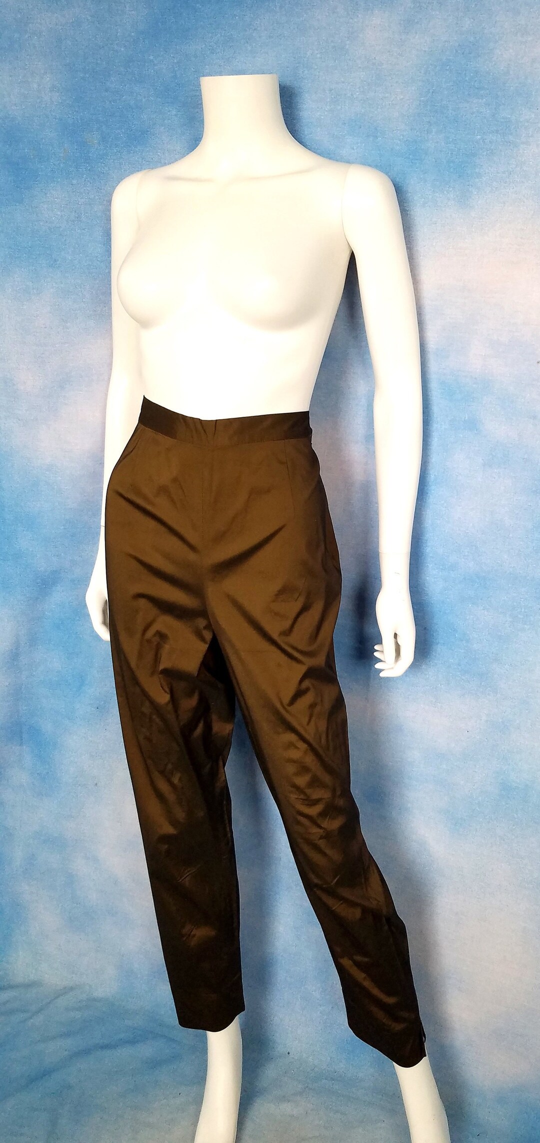 Vintage 80s or 90s Coppery Brown Shimmery Stretch High Waisted Side Zip ...