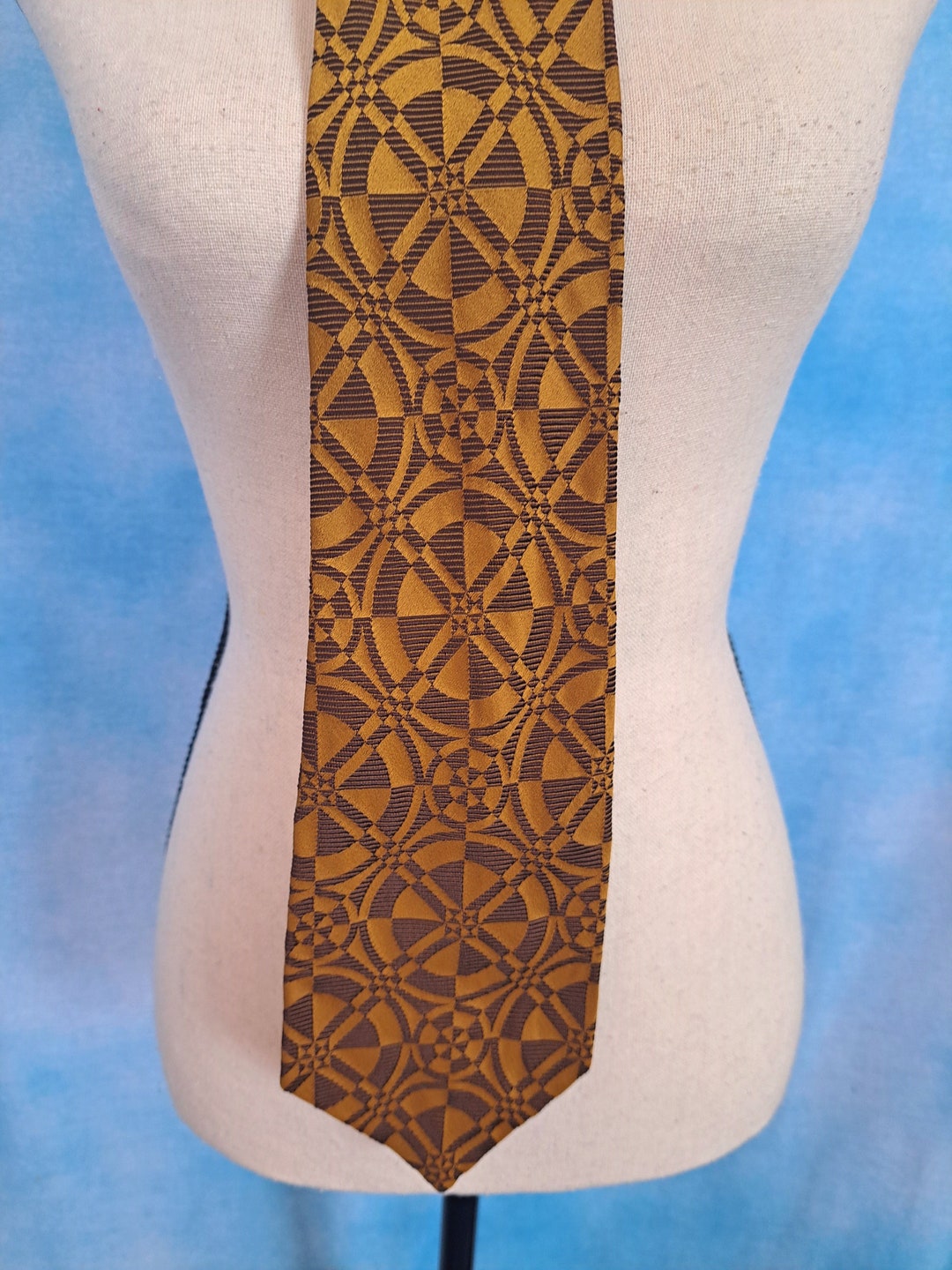 Vintage 70s Wide Tie, Deep Gold With Dark Brown Shattered Op Art ...