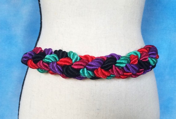 Vintage 80s Chunky Satin Rope Cord Braided Belt, Blac… - Gem