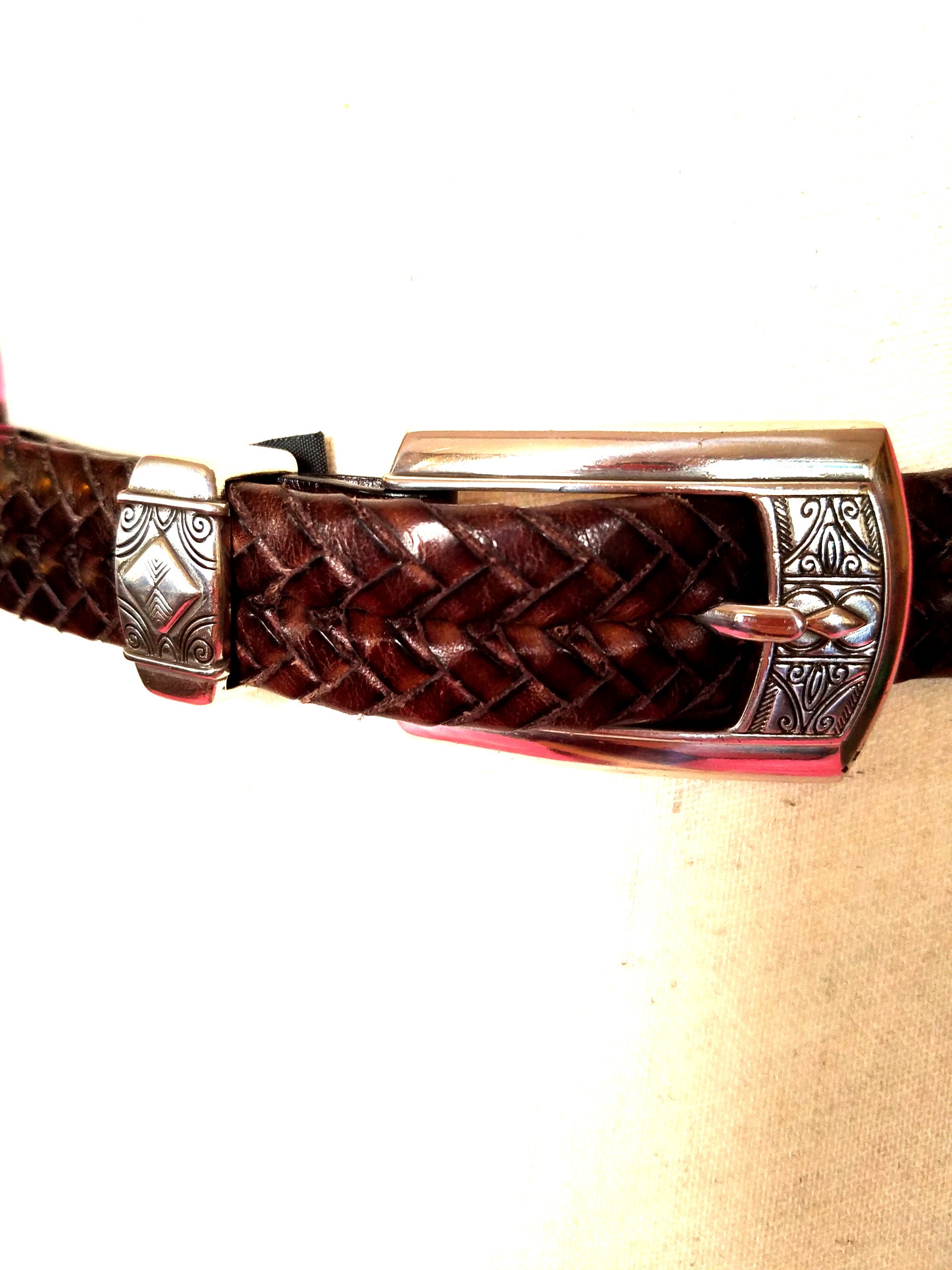 Vintage 90s brillante marrón oscuro trenzado cinturón de cuero | Etsy