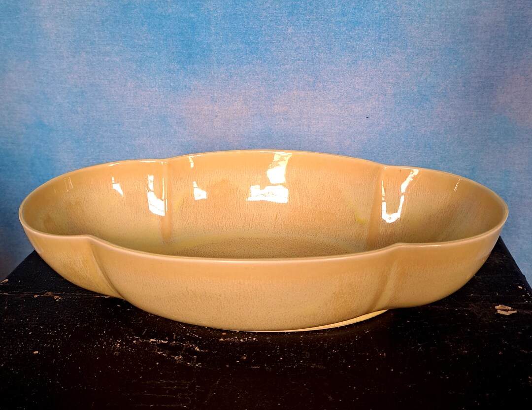 Vintage 50s or 60s Large Yellow Oblong Cloverleaf Pottery Bowl Dish ...