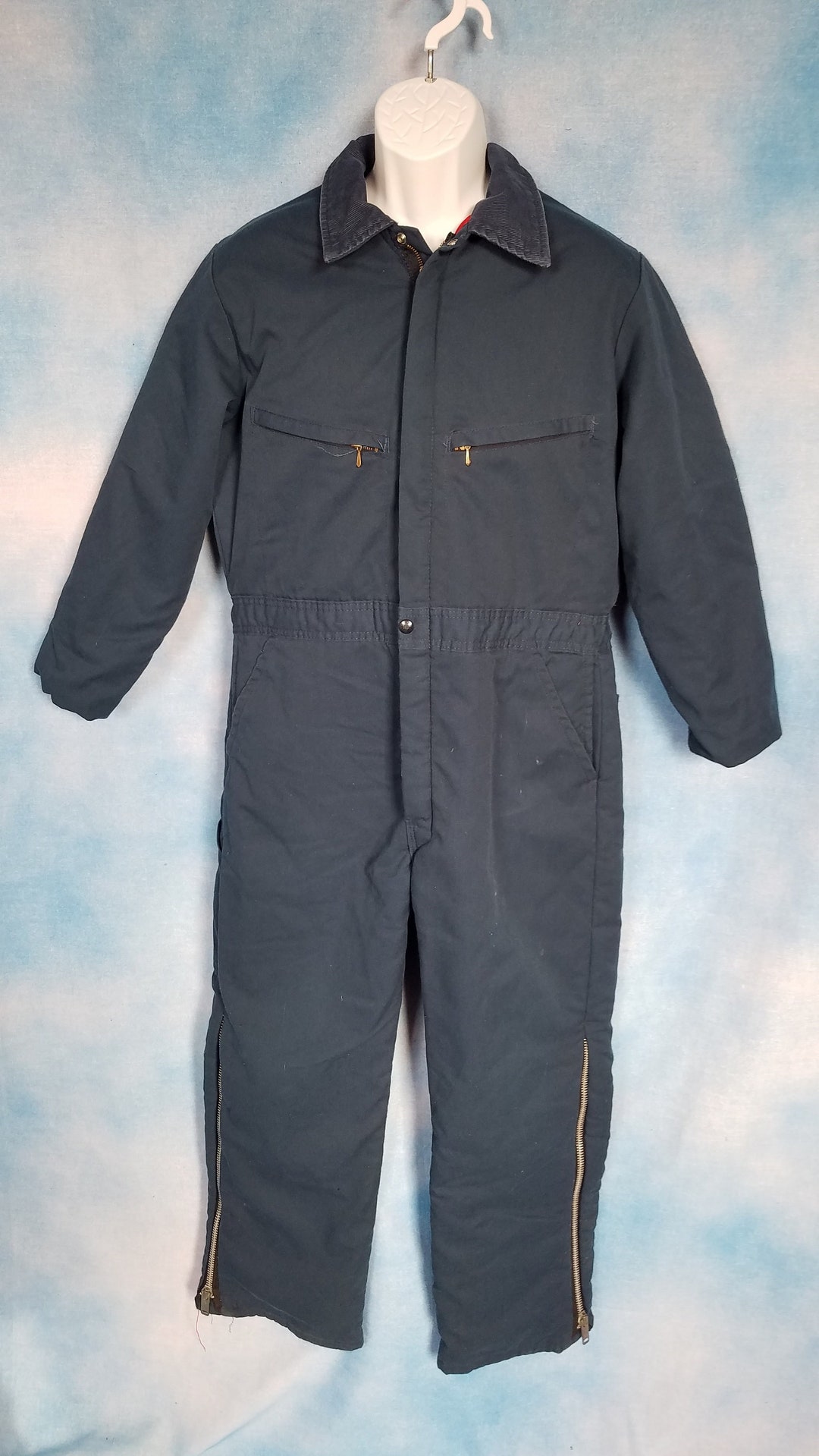 Vintage 80s or 90s Dark Blue Insulated Coveralls W Red Nylon Quilted ...