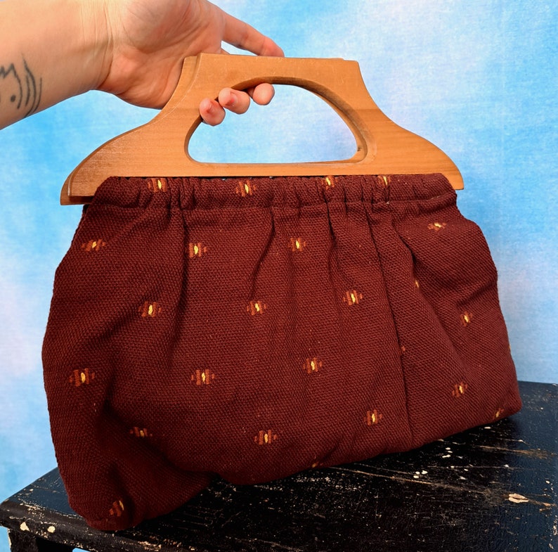 Vintage 1940s Large Homemade Woven Cloth Purse With Wooden - Etsy