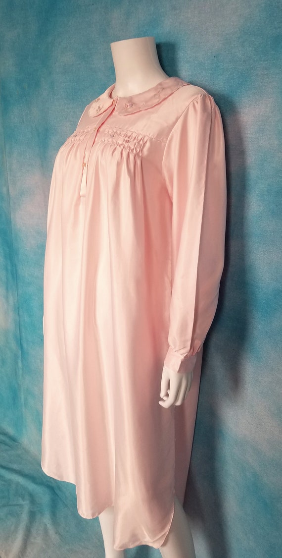 Vintage 80s Pale Rose Pink Satin Nightgown, Smocked B… - Gem