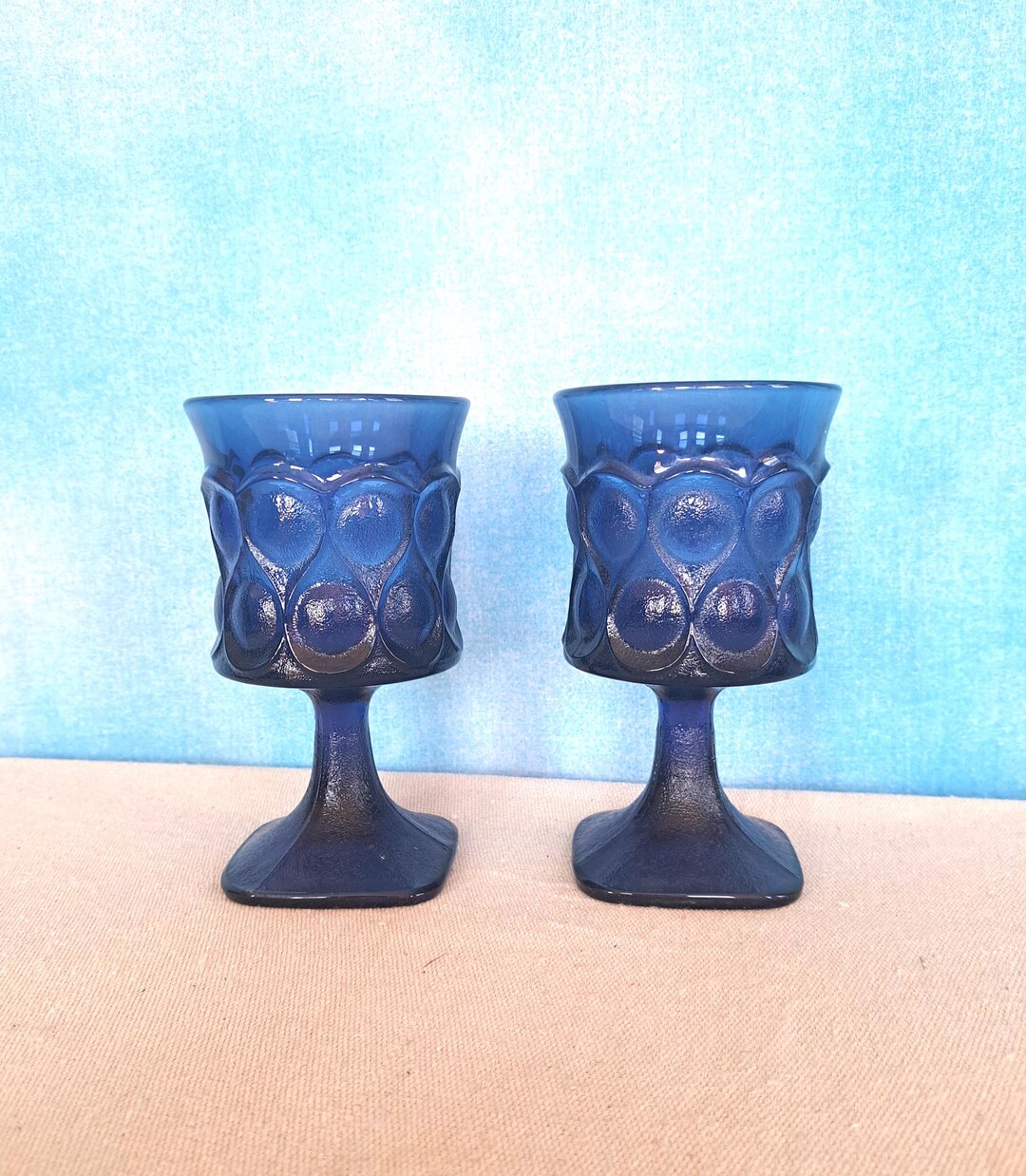 Vintage 70s Set of 2 Noritake Spotlight Blue Heavy Dark Blue Glass ...