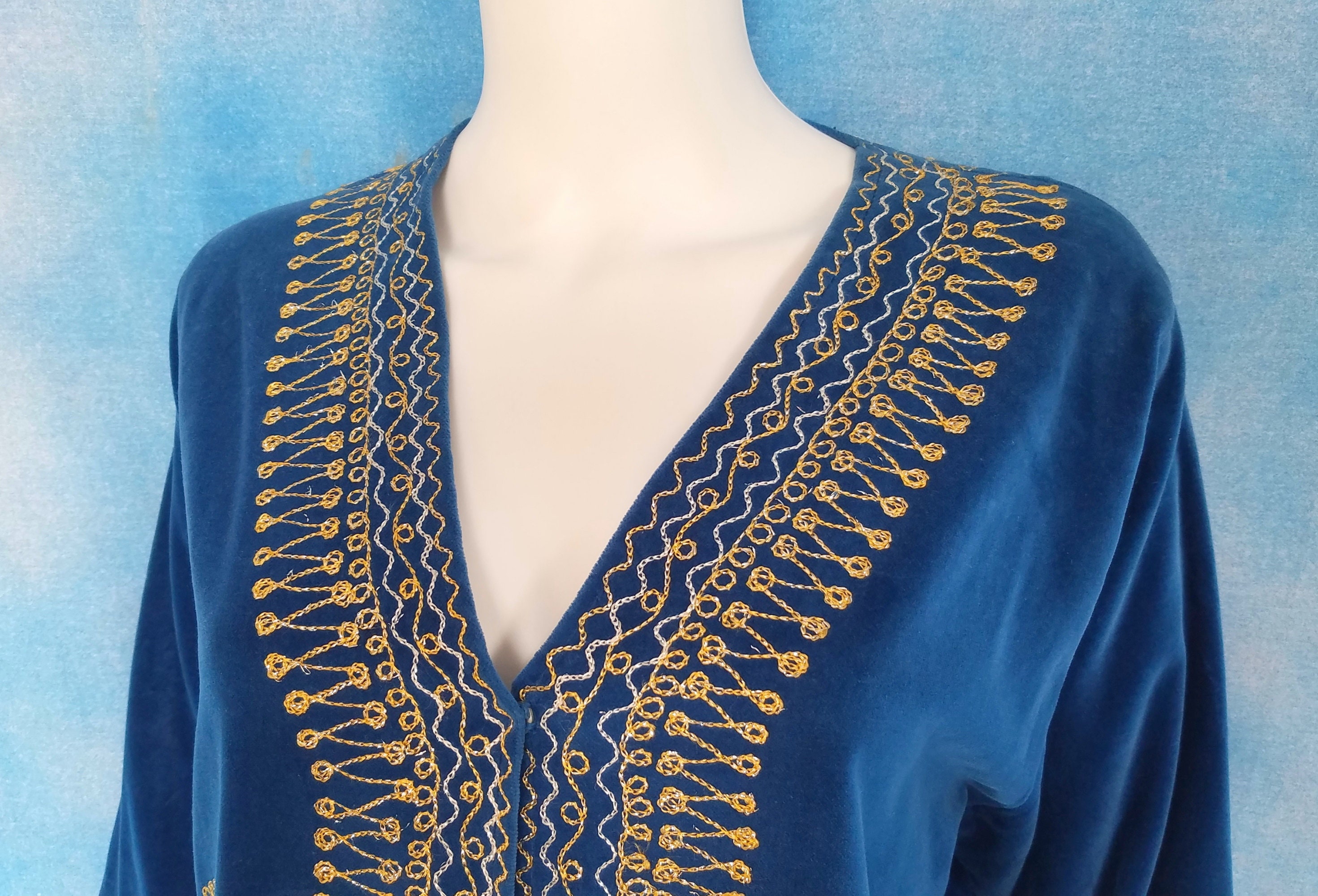 Vintage 70s Cobalt Blue Velvet Turkish Bindalli Wedding Robe With Gold ...