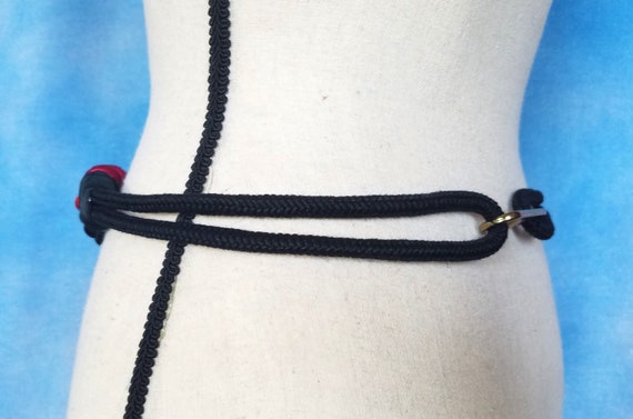 Vintage 80s Chunky Satin Rope Cord Braided Belt, Blac… - Gem