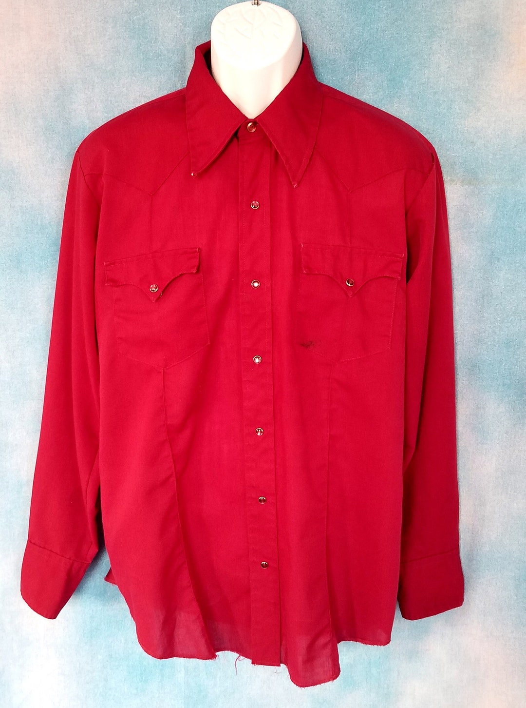 Vintage AS IS 70s Mens Cranberry Red Western Pearl Snap Shirt/ JC ...