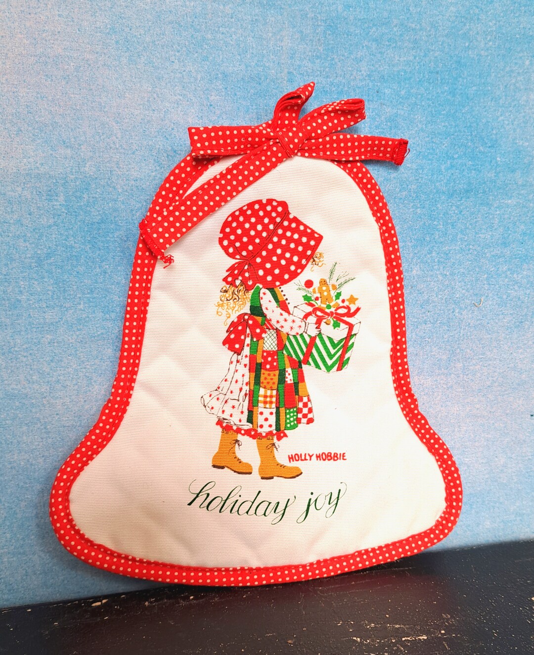 Vintage 80s Bell Shaped Quilted Holiday Christmas Holly Hobbie Pot Holder Hot Pad, Red White ...