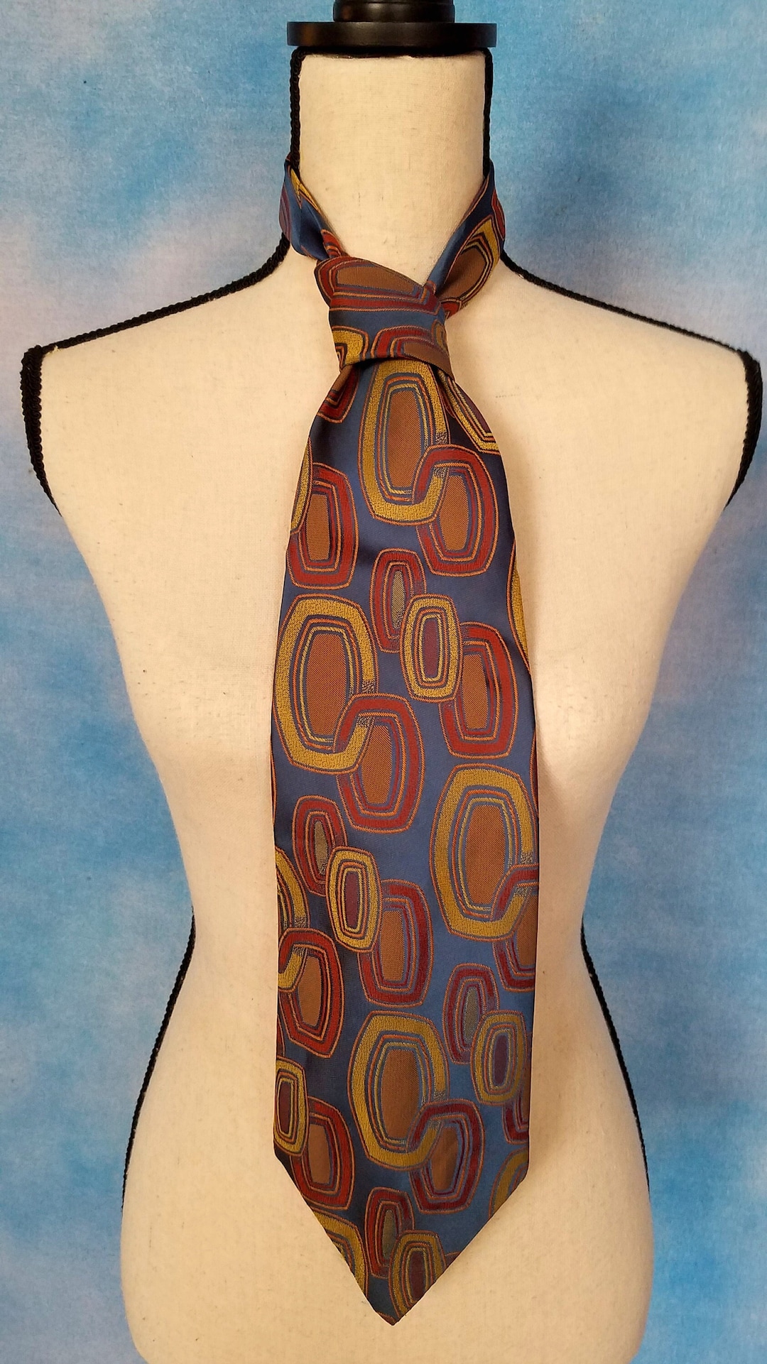 Vintage 70s Mod Atomic Pop Art Abstract Geometric Cravat Wide Tie, Blue ...