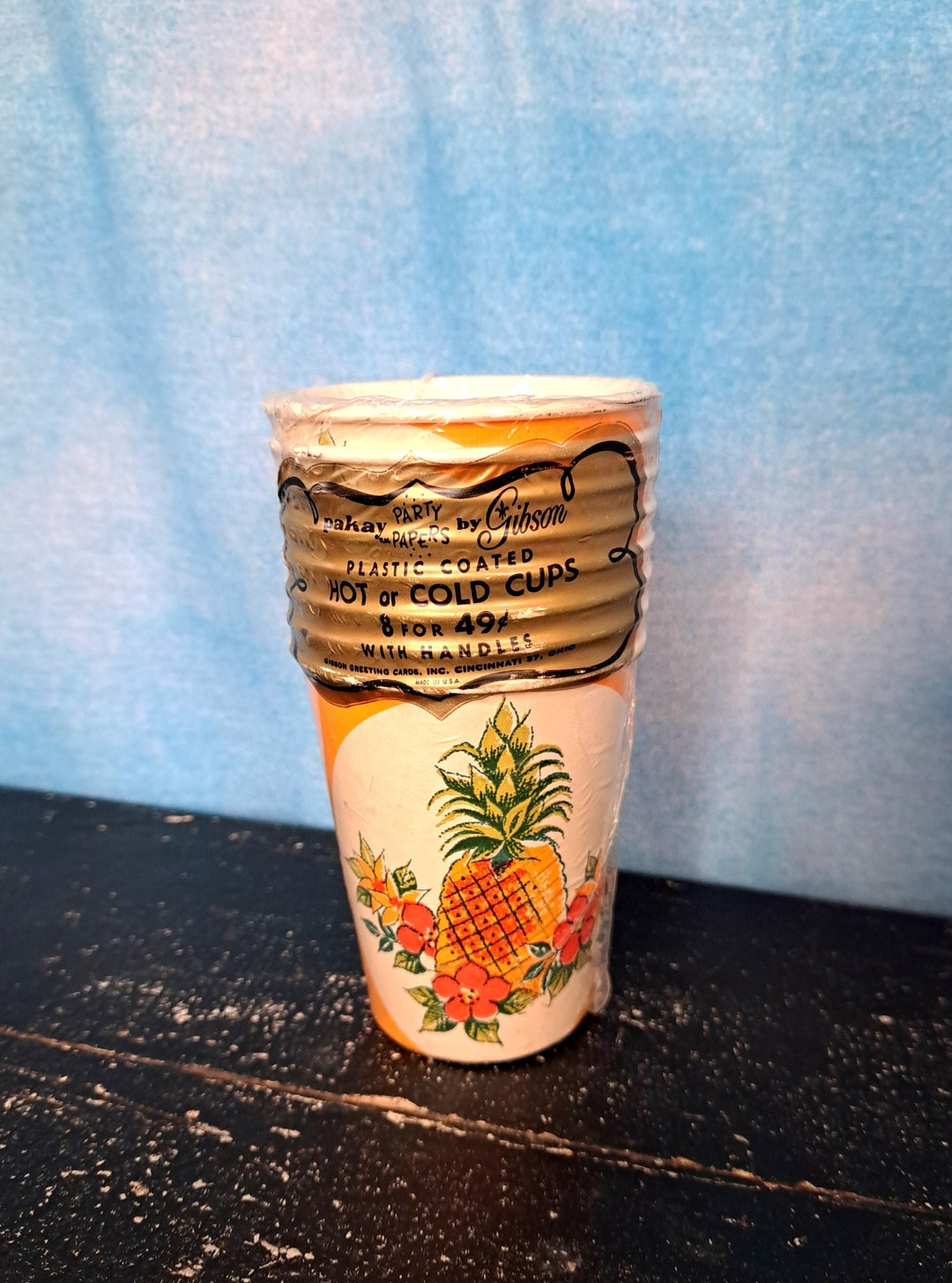 Vintage 70s 8 Count Pineapple Floral Yellow Paper Party Cups With ...