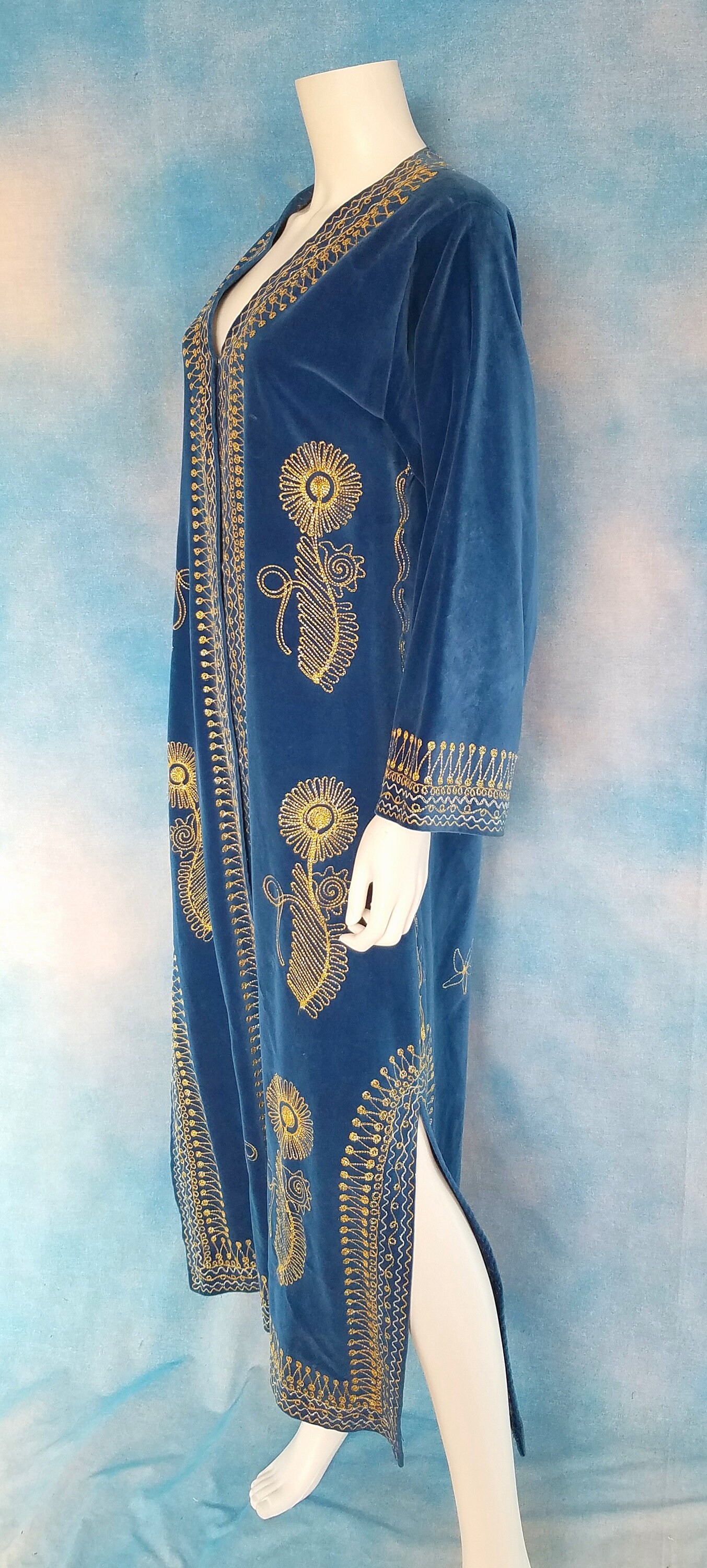 Vintage 70s Cobalt Blue Velvet Turkish Bindalli Wedding Robe With Gold ...