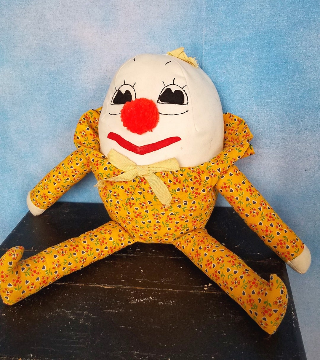 Vintage 60s Large Hand Made Cloth Stuffed Humpty Dumpty Doll With Pom ...