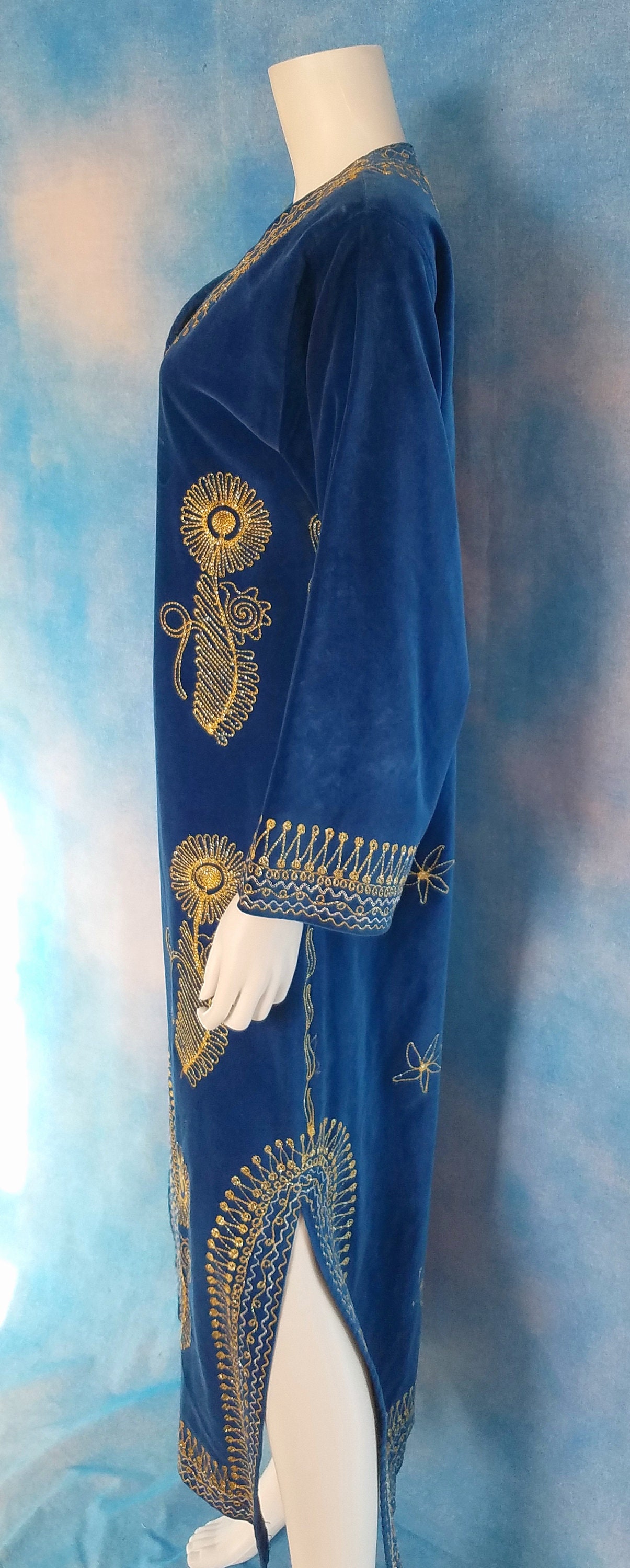 Vintage 70s Cobalt Blue Velvet Turkish Bindalli Wedding Robe With Gold ...