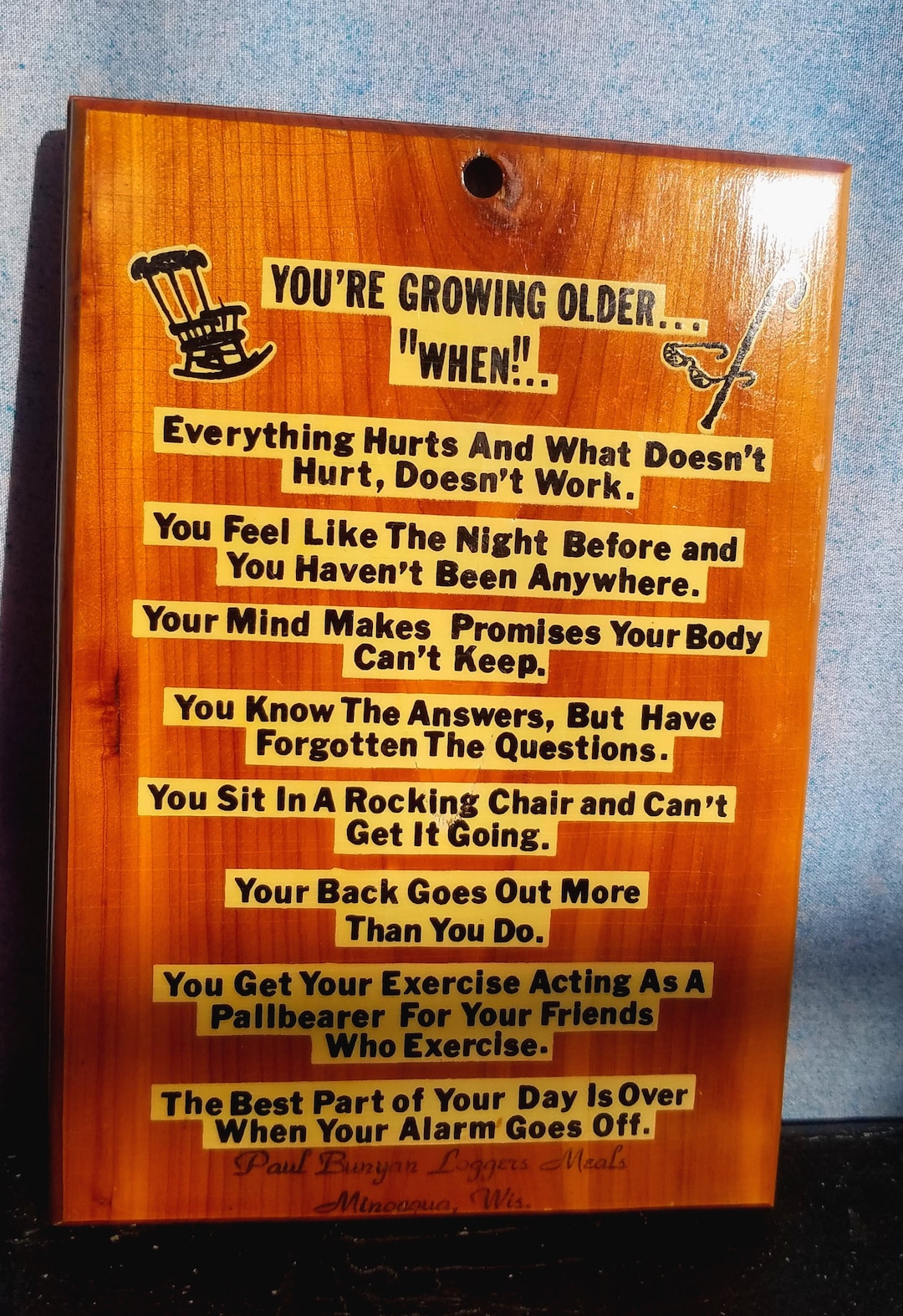 Vintage 70s Funny Humorous Joke Wooden Bar Sign, “you’re Growing Older ...