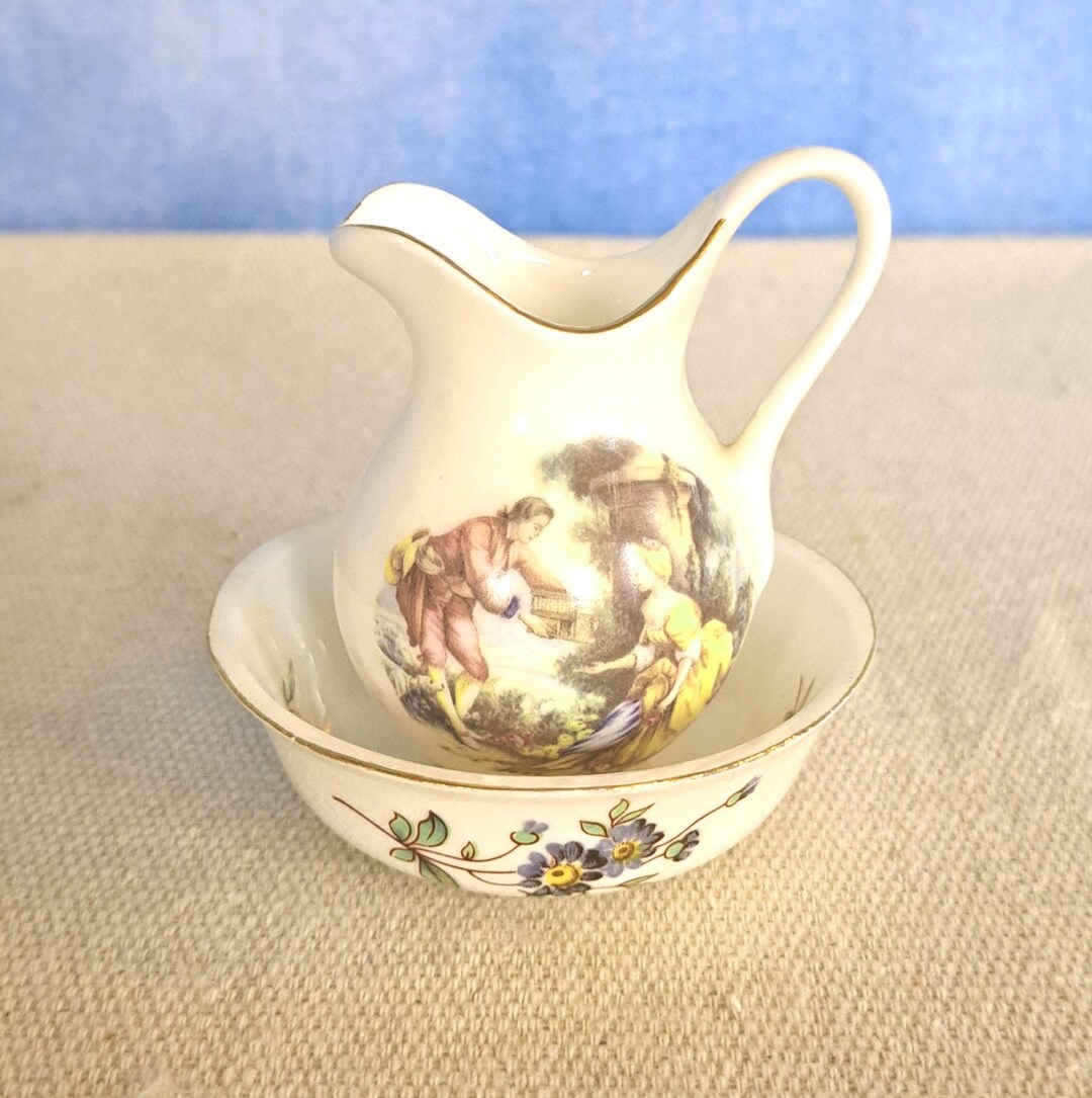 Vintage 50s or 60s Miniature Pitcher and Bowl, Rococo Baroque Courting ...