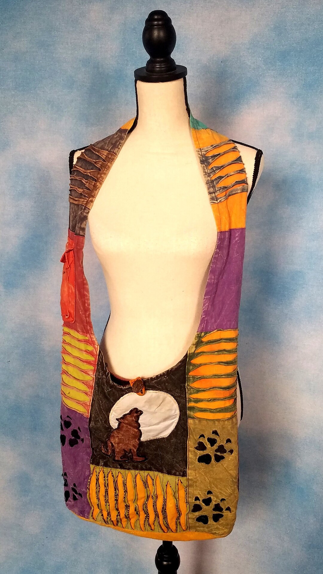 Vintage Y2K Colorful Patchwork Acid Wash Slashed Hobo Satchel Shoulder ...