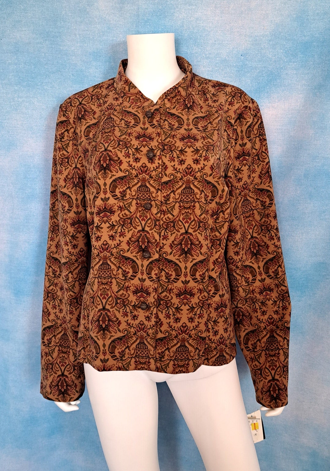 Vintage NWT Early 2000s Mandarin Rococo Jacobean Jacket, Stand Collar ...
