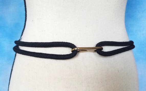 Vintage 80s Chunky Satin Rope Cord Braided Belt, Blac… - Gem