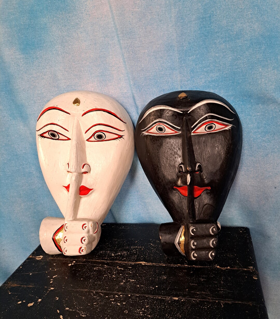 Vintage Pair of Balinese or Possibly Indonesian Hand Carved Wooden ...