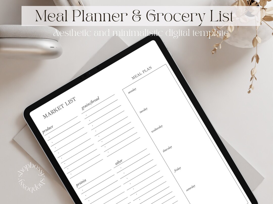 Meal Planner and Grocery List | Digital Planner for Goodnotes ...