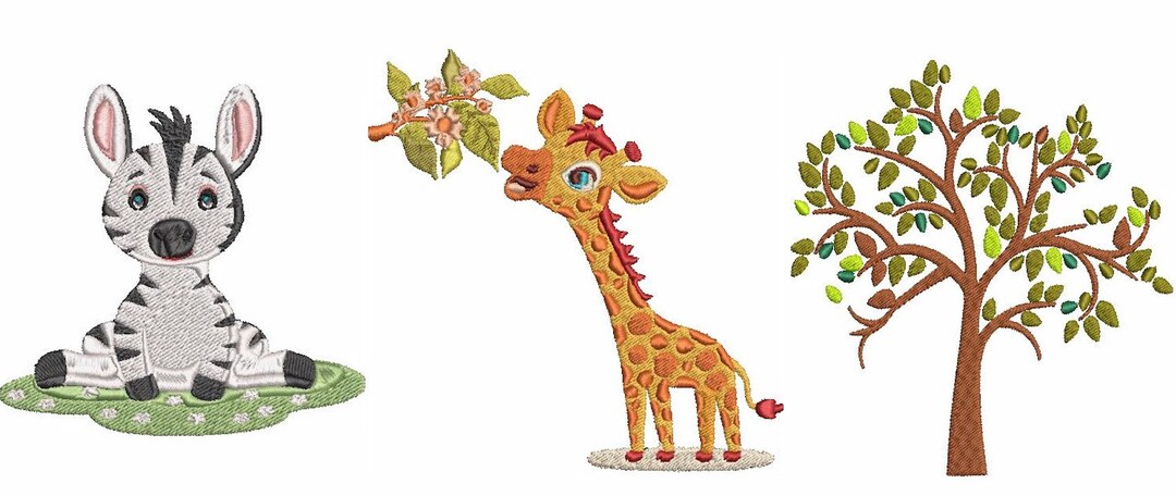 Jungle Animals Embroidery Design Pattern BUNDLE giraffe Zebra Tree ...