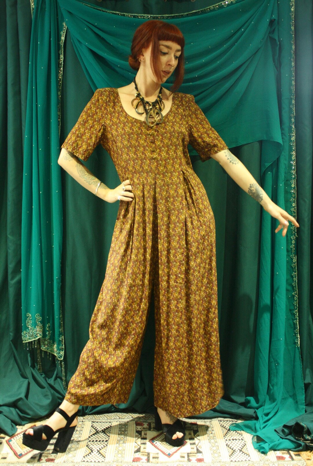 Vintage Floral Wide Leg 80s Jumpsuit. Boho Hippie. Romper. Retro ...